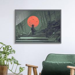 Bilderwelten Bild mit Rahmen Ninja im roten Mondschein