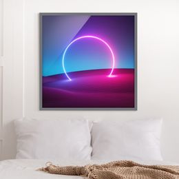 Bilderwelten Bild mit Rahmen Neonlichtkreis im Sand