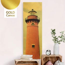 Bilderwelten Leinwandbild Roter Leuchtturm vor Himmelblau