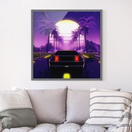 Bilderwelten Bild mit Rahmen Vintage Video Auto mit Palmen