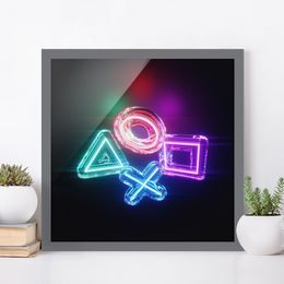 Bilderwelten Bild mit Rahmen Neon Kreis Quadrat Dreieck X