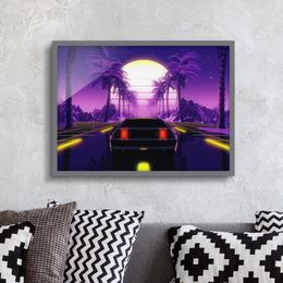 Bilderwelten Bild mit Rahmen Vintage Video Auto mit Palmen