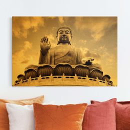 Bilderwelten Leinwandbild - Querformat Gro&szlig;er Buddha Sepia