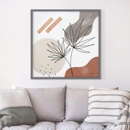Bilderwelten Bild mit Rahmen F&auml;cherpalme Lineart und Terracotta Farben