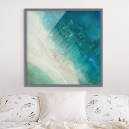 Bilderwelten Bild mit Rahmen Strandblick mit Meer aus der Vogelperspektive