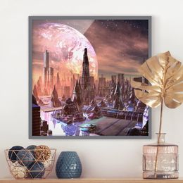 Bilderwelten Bild mit Rahmen Sci-Fi Stadt mit Planeten