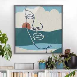 Bilderwelten Bild mit Rahmen Lineart Portrait mit Sonne
