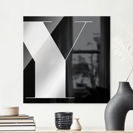 Bilderwelten Glasbild Buchstaben & Zahlen modern schwarz weiss Glas Wandbild - Antiqua Letter Y Schwarz - Deko Jugendzimmer