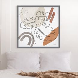 Bilderwelten Bild mit Rahmen Monstera Lineart und Terracotta Farben