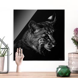 Bilderwelten Glasbild Tiere Vintage schwarz weiss Glas Wandbild - Vintage Katze vor Schwarz - Retro Wohnzimmer Schlafzimmer