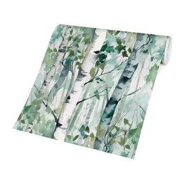 Bilderwelten Fototapete Aquarell Birkenwald Wohnzimmer Schlafzimmer K&uuml;che Wald modern romantisch Babyzimmer Kindertapete Baby