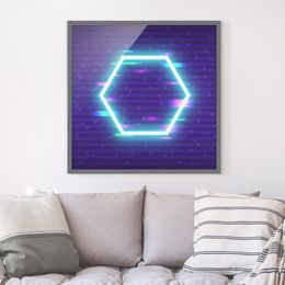 Bilderwelten Bild mit Rahmen Geometrisches Hexagon in Neonfarben