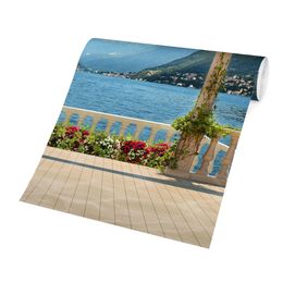 Bilderwelten Fototapete Natur Motiv Wandtapete blau - Ausblick auf den Comer See - Italien Wohnzimmer Schlafzimmer