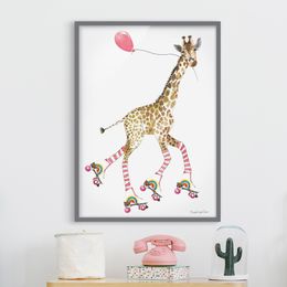 Bilderwelten Bild mit Rahmen Giraffe auf Freudenfahrt