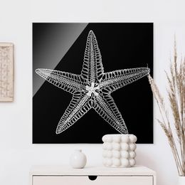 Bilderwelten Glasbild Tiere Illustration schwarz Glas Wandbild - Illustration Seestern auf Schwarz - Deko Wohnzimmer Schlafzimmer