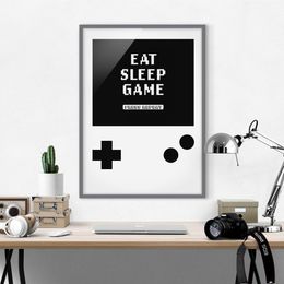 Bilderwelten Bild mit Rahmen Klassik Konsole Eat Sleep Game Press Repeat