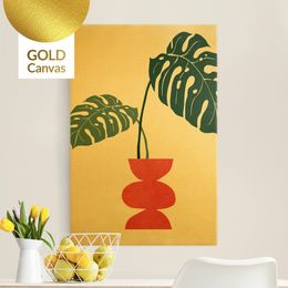 Bilderwelten Leinwandbild Monstera in roter Vase