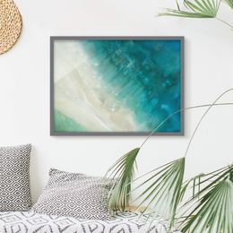 Bilderwelten Bild mit Rahmen Strandblick mit Meer aus der Vogelperspektive