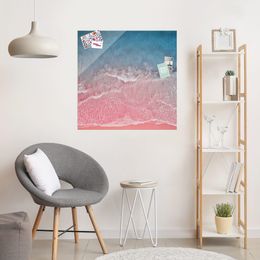 Bilderwelten Glasbild Strand Motiv pink Glas Wandbild - Ozean in Pink - Landschaft Wohnzimmer Schlafzimmer