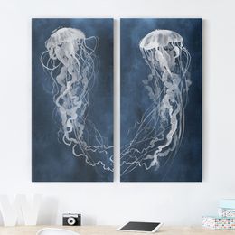 Bilderwelten 2-teiliges Leinwandbild - Hochformat Quallentanz Set I
