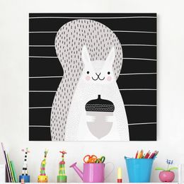 Bilderwelten Leinwandbild Tiere Illustration Kunstdruck schwarz - Tierpark mit Mustern - Eichh&ouml;rnchen - Wandbild XXL Kinderzimmer Baby M&auml;dchen Jungen