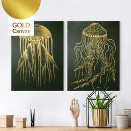Bilderwelten 2-teiliges Leinwandbild Illustration Quallen Duo