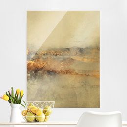 Bilderwelten Glasbild originell Abstrakt grau Glas Wandbild - Gold-Grauer Nebel - Deko Wohnzimmer Schlafzimmer