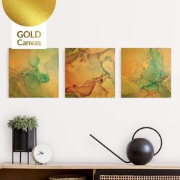Bilderwelten 3-teiliges Leinwandbild Aquarell Pastell mit Gold
