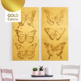Bilderwelten 2-teiliges Leinwandbild Schmetterlingskompositionen Gold