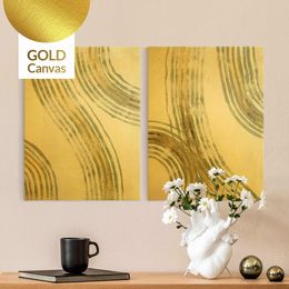 Bilderwelten 2-teiliges Leinwandbild Ausgehende Wellen Gold Set