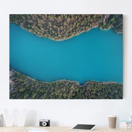 Bilderwelten Leinwandbild - Querformat Luftbild - Tiefblauer See