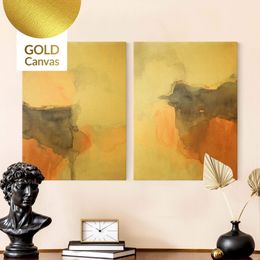 Bilderwelten 2-teiliges Leinwandbild Aquarell Goldene Spitze