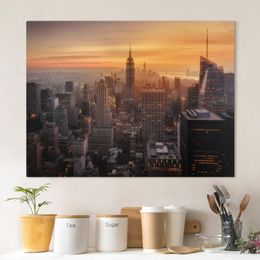 Bilderwelten Leinwandbild - Querformat Manhattan Skyline Abendstimmung