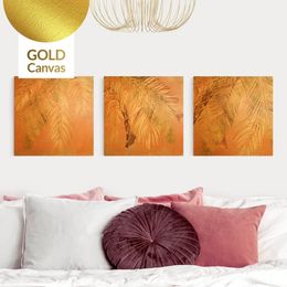 Bilderwelten 3-teiliges Leinwandbild Palmenbl&auml;tter Trio Rosa und Gold