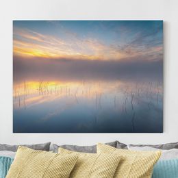 Bilderwelten Leinwandbild - Querformat Sonnenaufgang schwedischer See