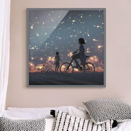 Bilderwelten Bild mit Rahmen Anime Zeichnung Lichter auf dem Fahrrad