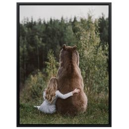 Bilderwelten Leinwandbild - Hochformat M&auml;dchen mit Braunb&auml;r