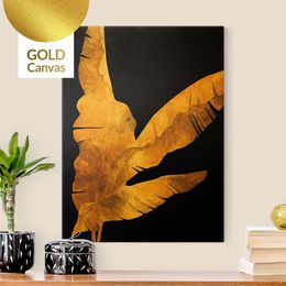 Bilderwelten Leinwandbild - Hochformat Gold - Bananenpalme auf Schwarz