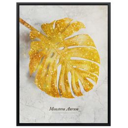Bilderwelten Leinwandbild - Hochformat Gold - Monstera Aurum