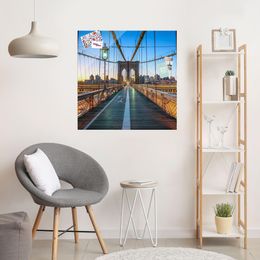 Bilderwelten Glasbild Stadt Motiv orange Glas Wandbild - Morgenblick von der Brooklyn Bridge - Architektur Wohnzimmer Schlafzimmer