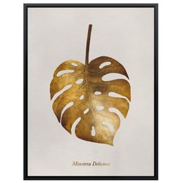 Bilderwelten Leinwandbild - Hochformat Gold - Monstera