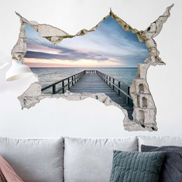Bilderwelten Wandtattoo Strand modern 3D-Effekt Wandaufkleber - Steg Promenade - Landschaft Wohnzimmer Schlafzimmer