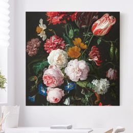 Bilderwelten Leinwandbild Blumen Vintage Kunstdruck bunt - Jan Davidsz de Heem - Stillleben mit Blumen in einer Glasvase - Retro XXL Wohnzimmer Schlafzimmer