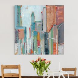 Bilderwelten Leinwandbild originell Abstrakt Kunstdruck orange - Zeitgen&ouml;ssische Innenstadt I - Skylines XXL Wohnzimmer Schlafzimmer