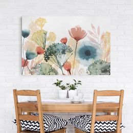 Bilderwelten Leinwandbild Blumen Landhaus Aquarell weiss - Wildblumen im Sommer I - Wandbild XXL Wohnzimmer Schlafzimmer