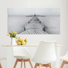 Bilderwelten Leinwandbild - Querformat H&ouml;lzerner Pier und Schwarz-wei&szlig;