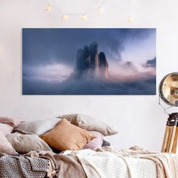 Bilderwelten Leinwandbild - Querformat Drei Zinnen in blauem Licht
