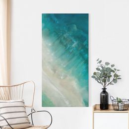 Bilderwelten Leinwandbild Strandblick mit Meer aus der Vogelperspektive