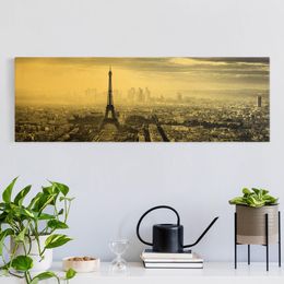 Bilderwelten Leinwandbild - Panorama Der Eiffelturm von Oben Schwarz-wei&szlig;