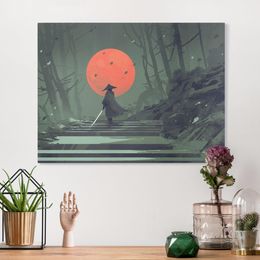 Bilderwelten Leinwandbild Ninja im roten Mondschein